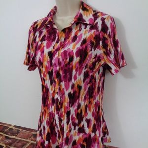 Fred David | Tops | Fred David Stretch Womens Pink Red Blouse Button L ...